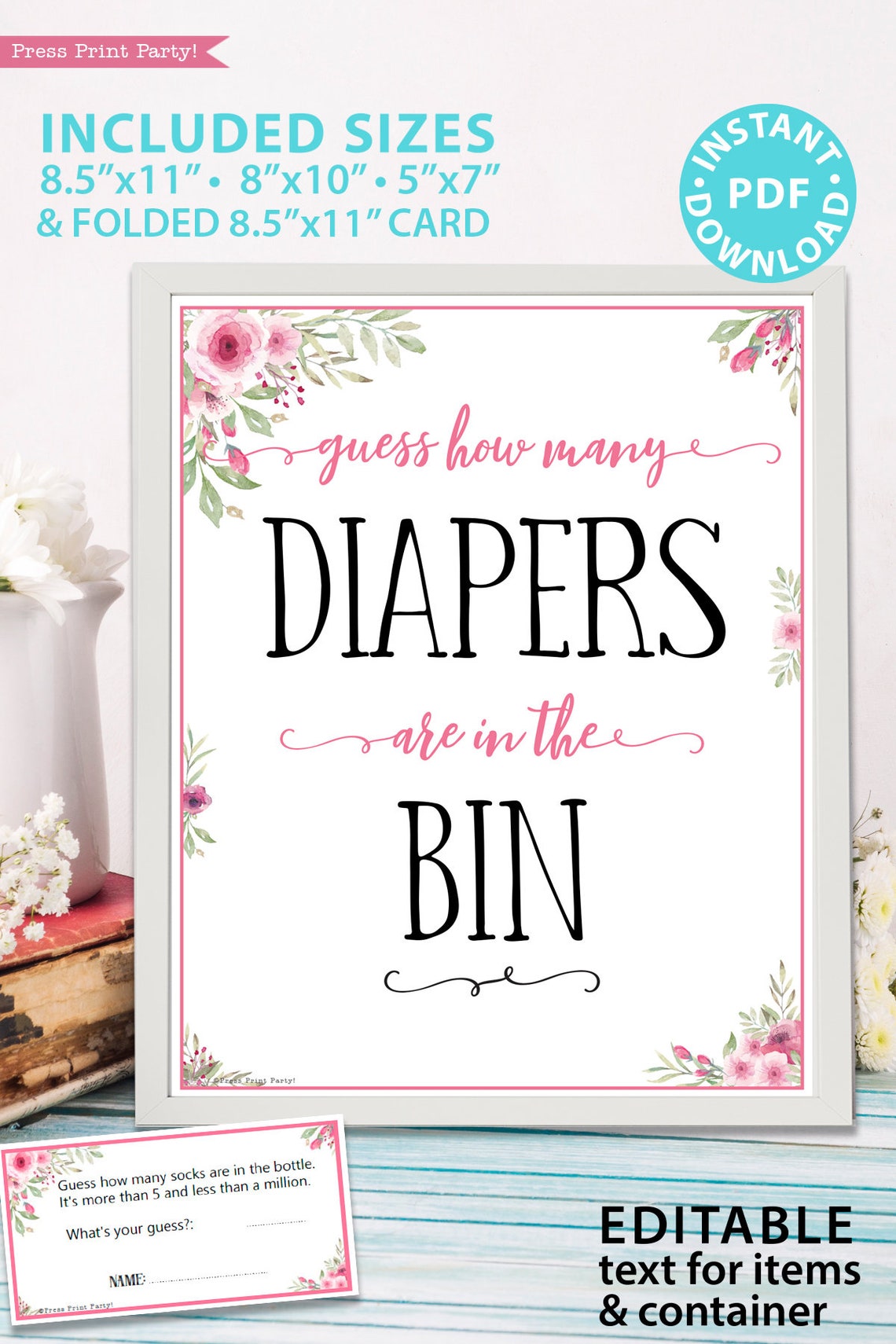 Guess How Many Game Sign Printable W Editable Text for Items | Etsy