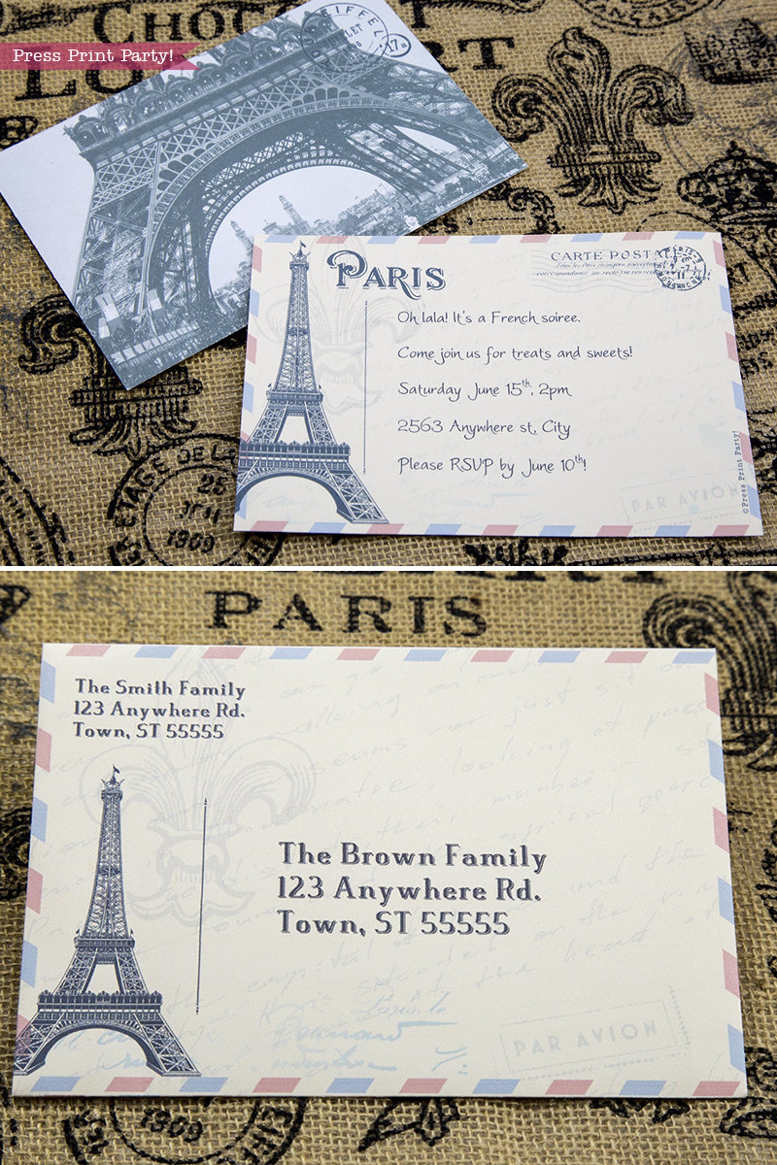 Paris Invitation Printable, Paris Postcard, Envelope Printable, Paris ...