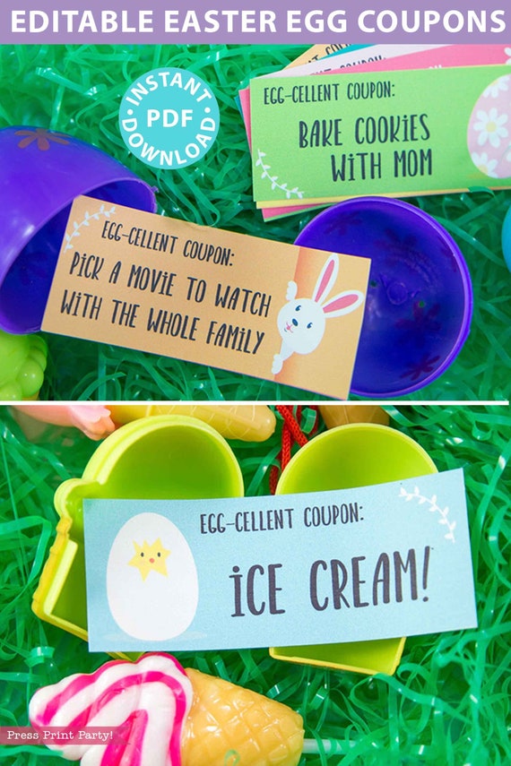 EDITABLE Easter Egg Fillers Coupons Printable, Easter Coupons, Easter ...