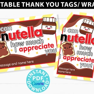 Nutella Teacher Thank You Gift Tags Printable, Teacher Appreciation ...