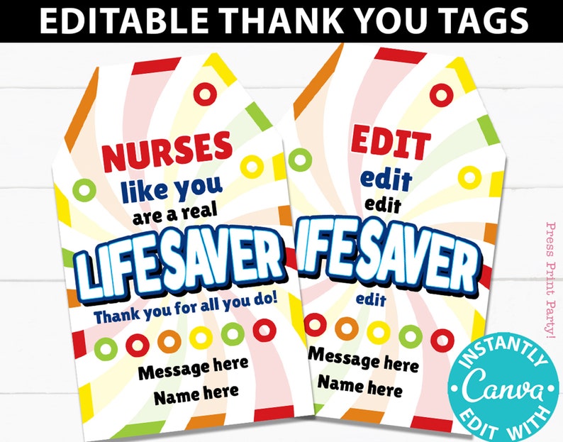 Lifesaver Thank You Gift Tags Printable Teacher Appreciation - Etsy