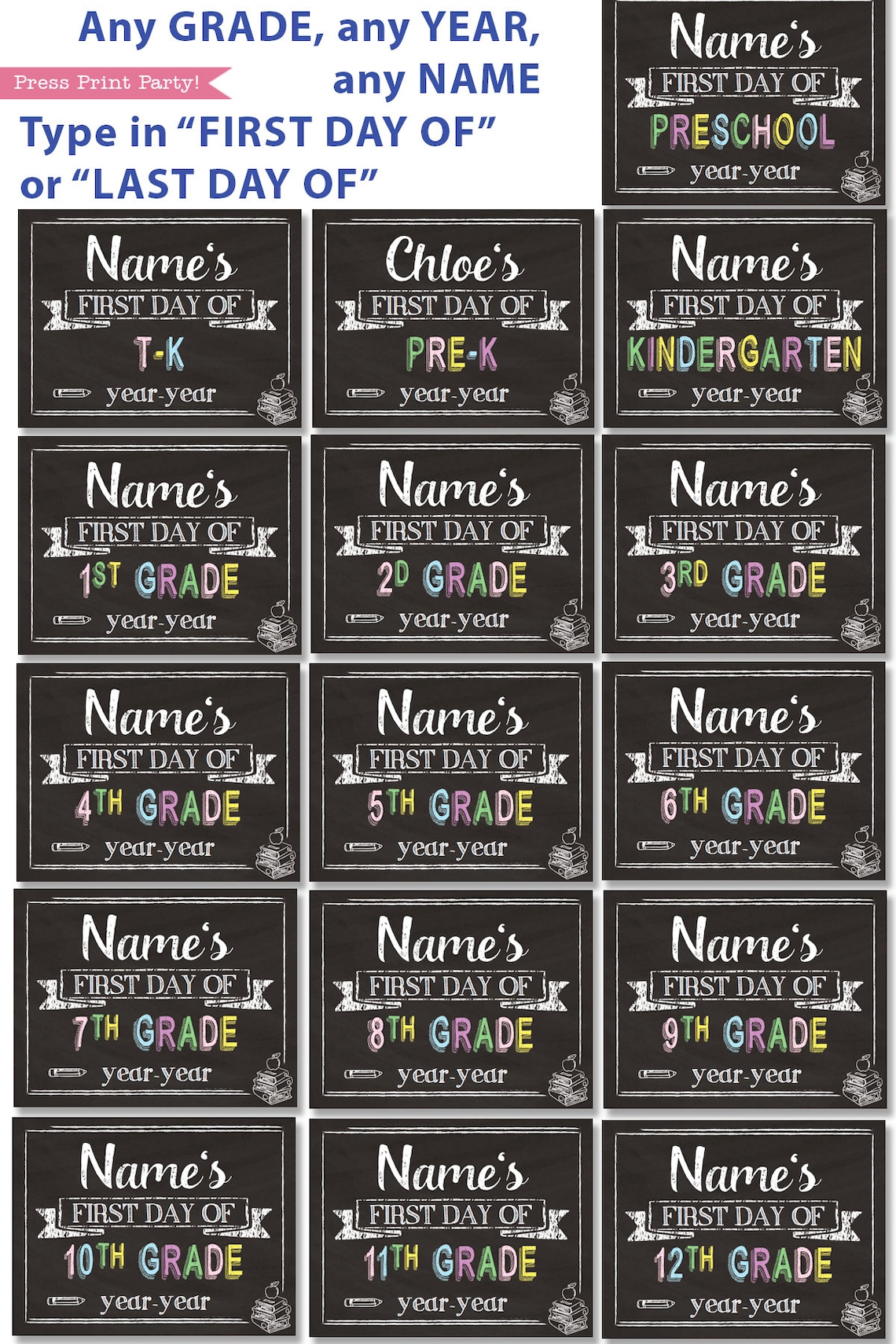 Last Day of School Sign Printable, Pastel Chalkboard, Editable Name ...