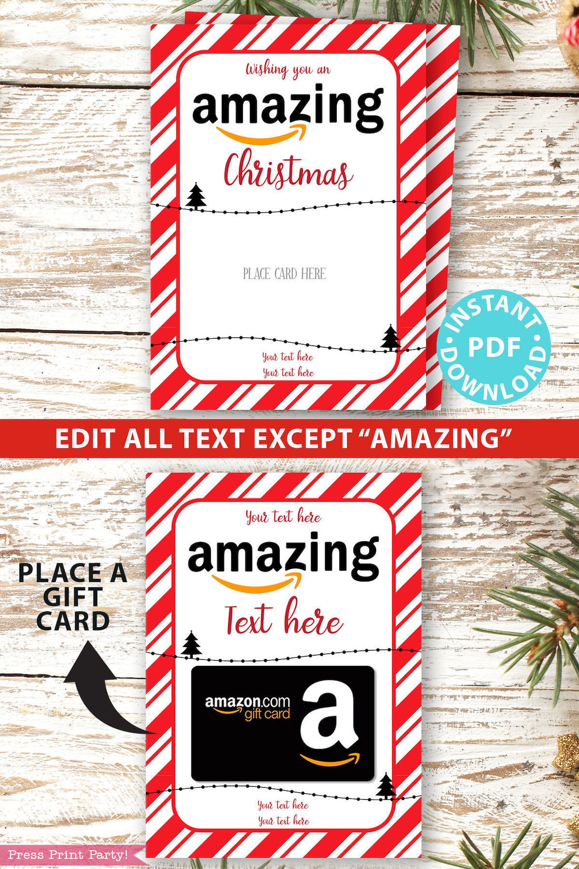 EDITABLE Amazon Gift Card Holder Christmas Printable Template | Etsy