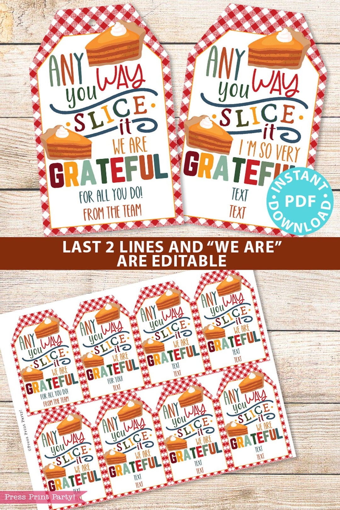 Pumpkin Pie Gift Tag Printable Fall Thanksgiving Tag Thank You Gift ...