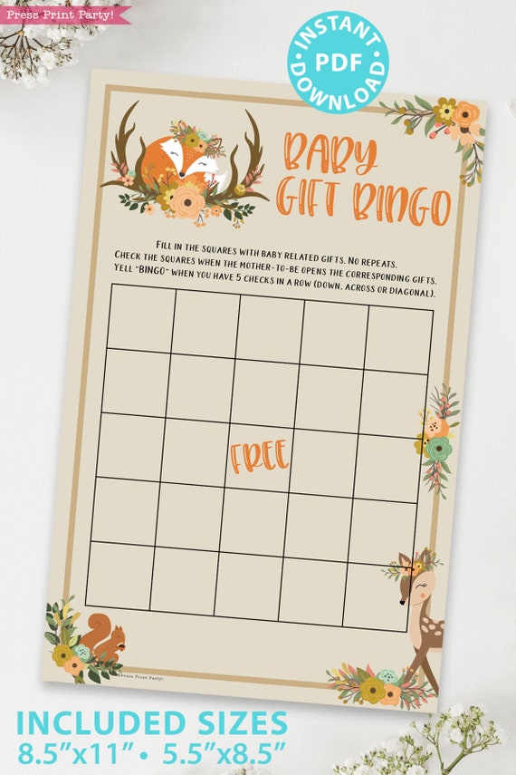 Woodland Theme Baby Bingo Baby Shower Game Printable, Gift Bingo ...