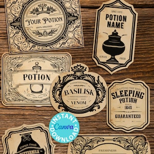 EDITABLE Potion Labels Printable Antique Apothecary Bottle Label White ...