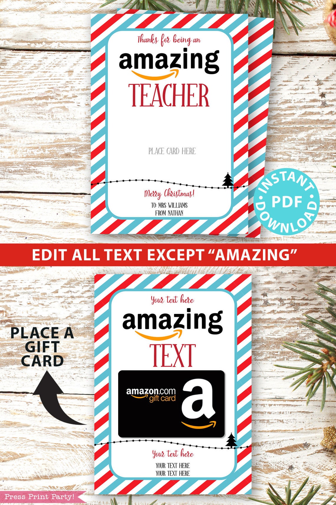 EDITABLE Amazon Gift Card Holder Christmas Printable Template - Etsy
