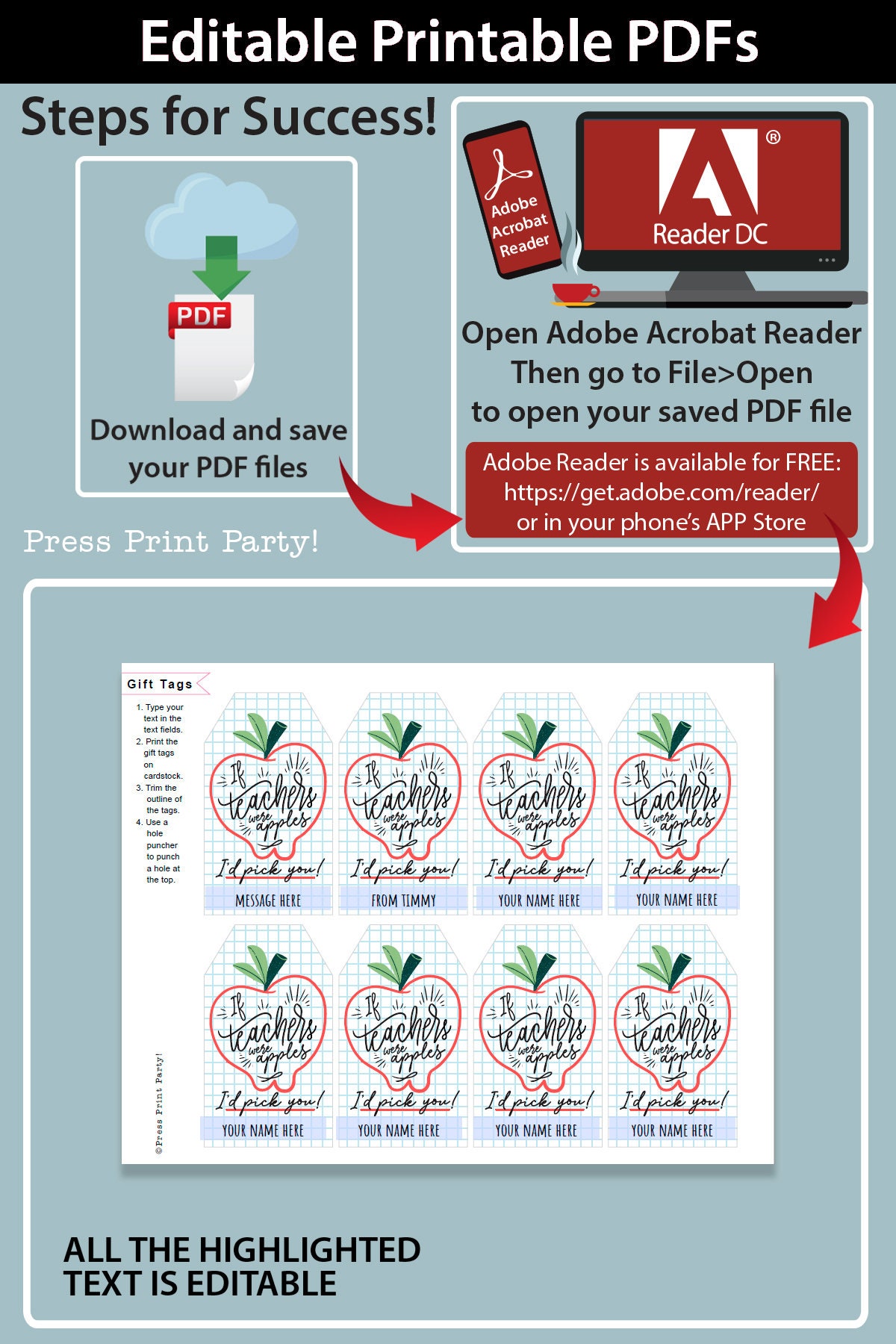 EDITABLE Back to School Teacher Gift Tags Printable, First Day of ...