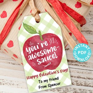 Kids Valentines Gift Tags for Applesauce Pouch, You're Awesomesauce ...