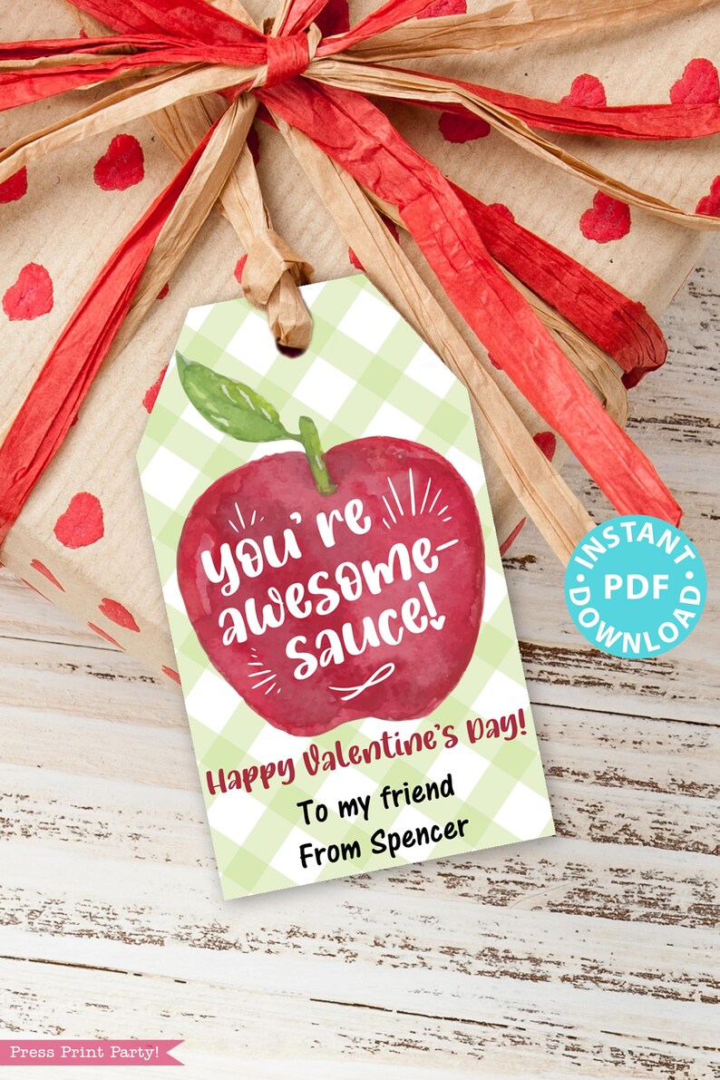 Kids Valentines Gift Tags for Applesauce Pouch, You're Awesomesauce ...