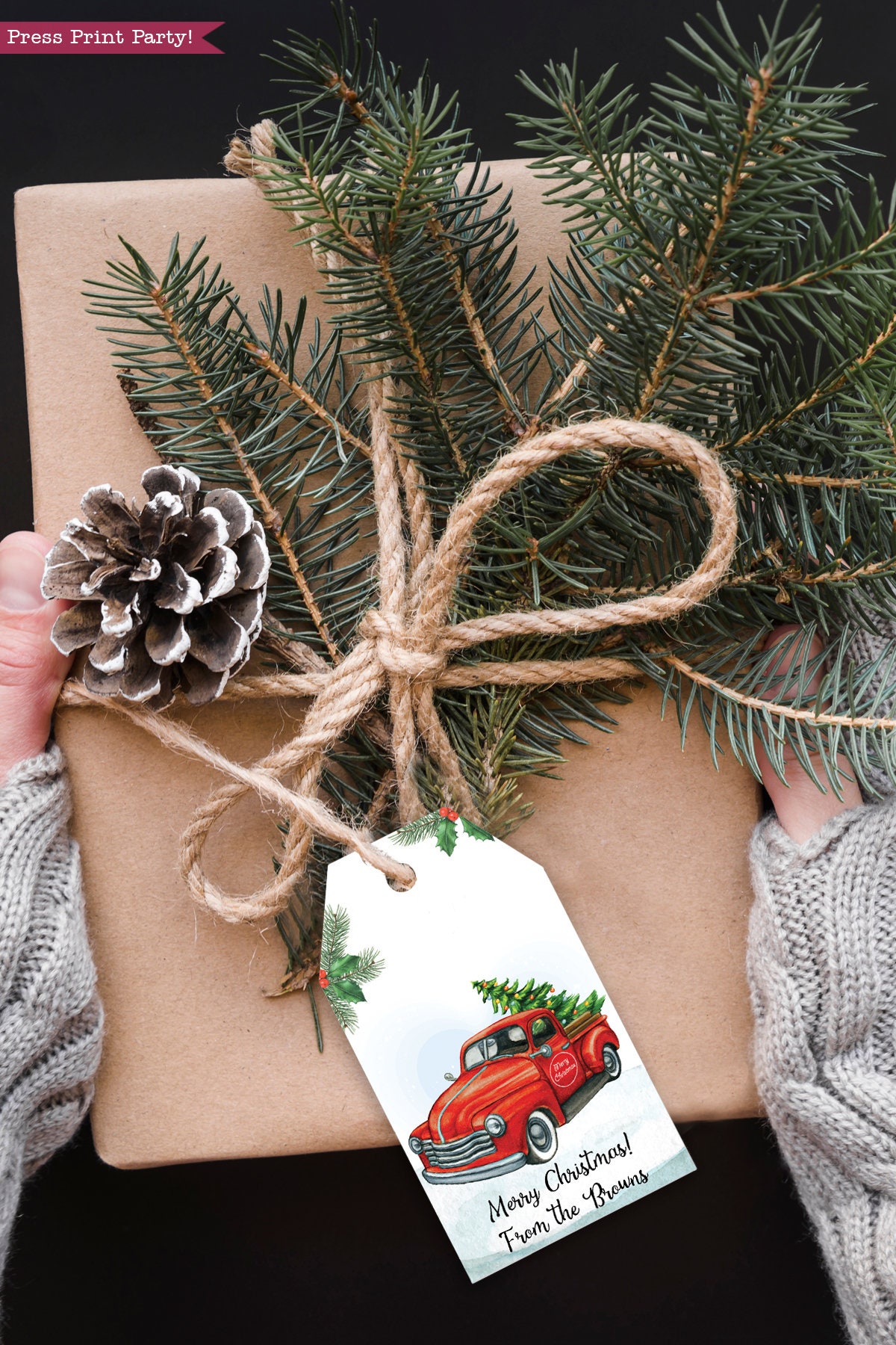 EDITABLE Christmas Red Truck Gift Tags Printable, 4 Designs, Rustic ...