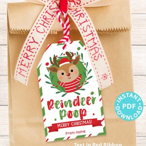 Reindeer Poop Christmas Treat Bag Topper & Tag Editable Classroom ...
