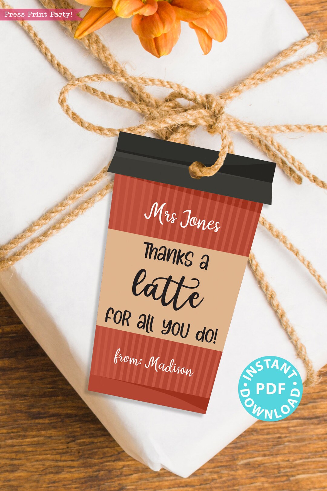 EDITABLE Teacher Appreciation Gift Tags Printable, Thank You Coffee ...