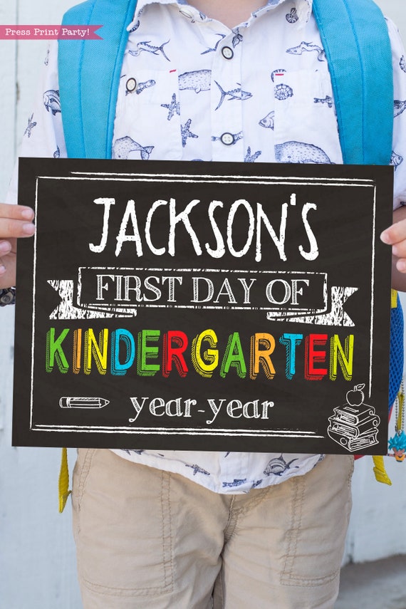 First Day of School Sign Printable, Chalkboard bright, Editable name ...