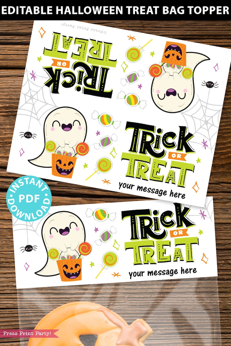 EDITABLE Halloween Treat Bag Topper Printable Goodie Bag for Kids ...