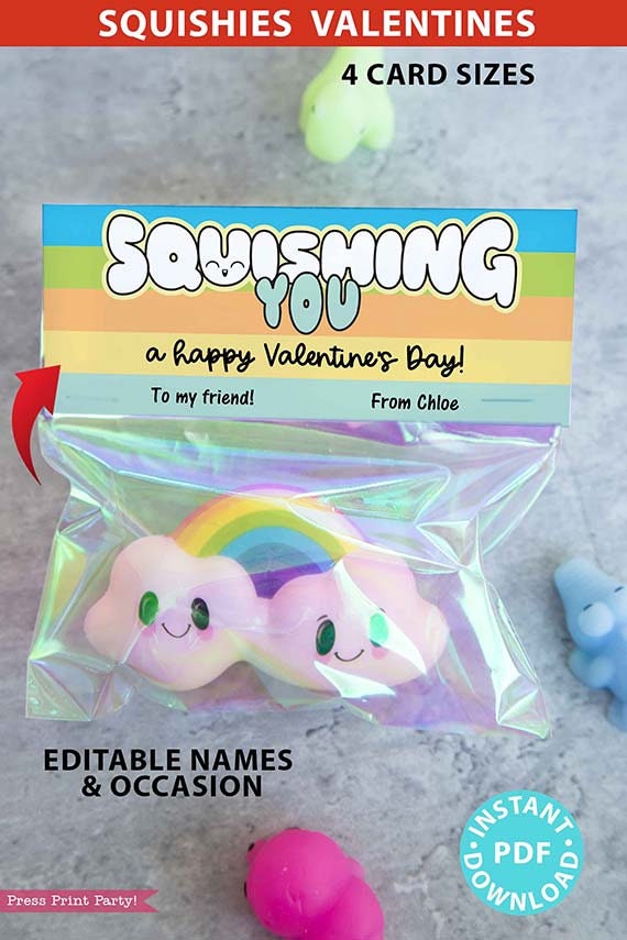 Squishy Valentine Cards and Bag Toppers Printable Kids | Etsy