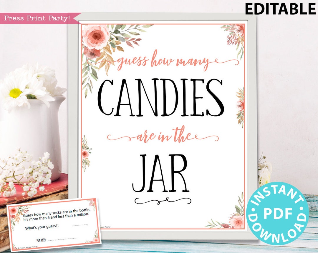 Guess How Many Game Sign Printable, W Editable Text for Items ...