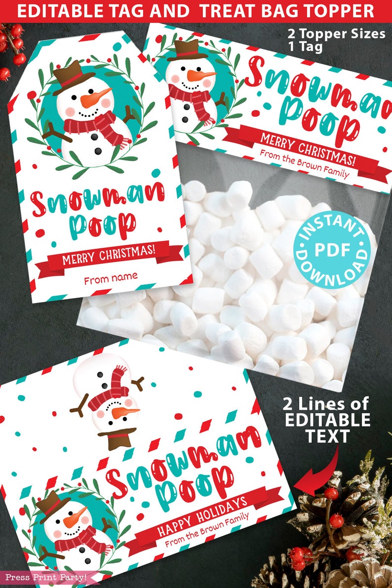 8 EDITABLE Christmas Treat Bag Toppers and Tags Set, Elf Kisses ...