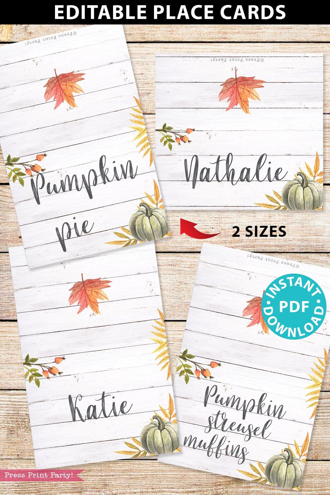 Thanksgiving Place Cards Printable Green Fall Pumpkin Place Card ...