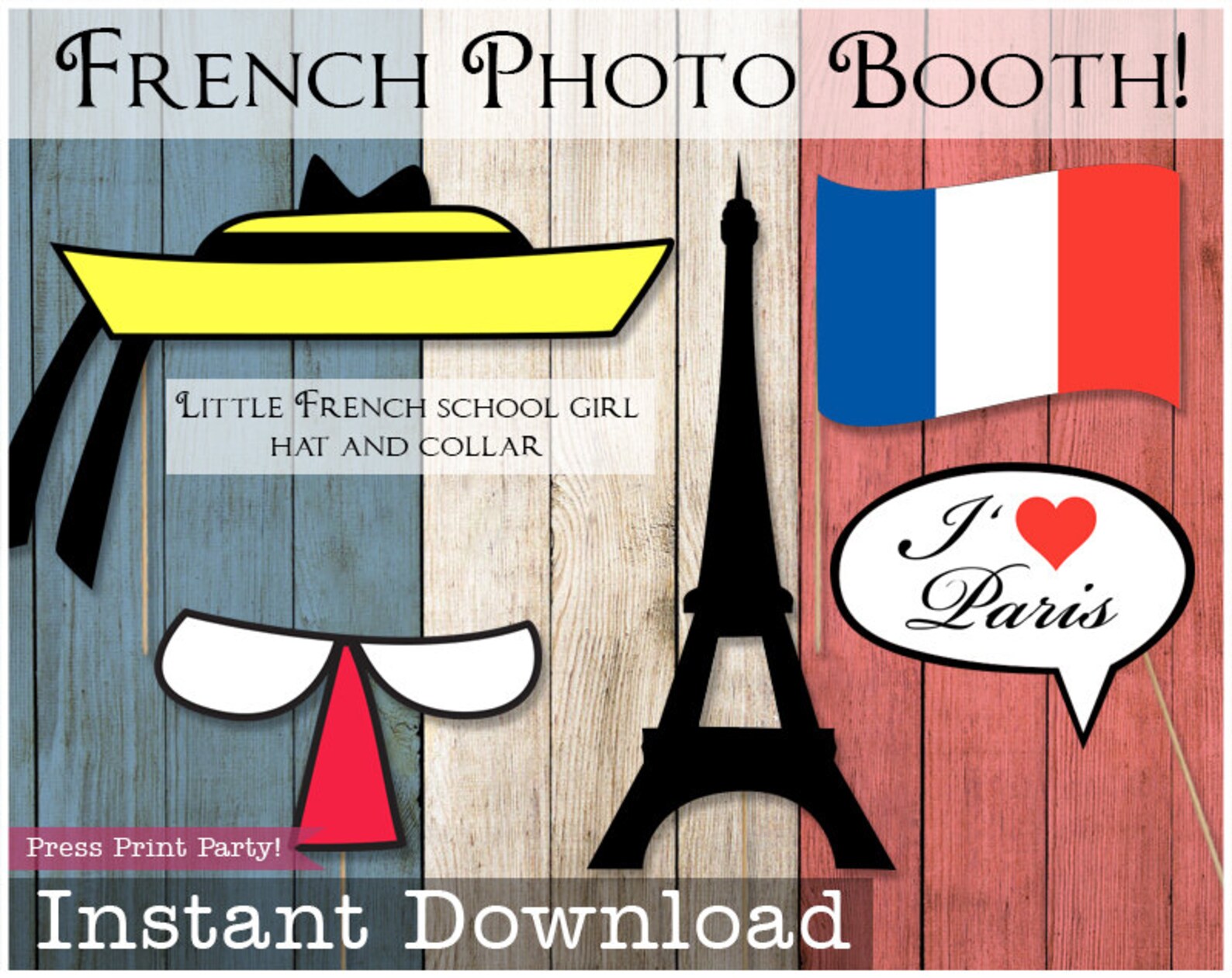 Paris Party Photo Booth Props Printables French Party French | Etsy