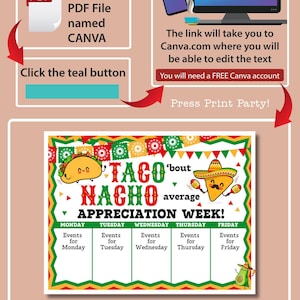 Editable Employee Appreciation Week Bundle Taco Nacho Theme Staff ...