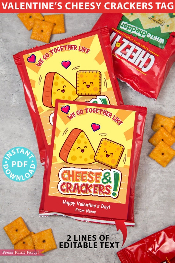 Valentine Cheese and Crackers Card Printable, Classroom Kids Valentines ...