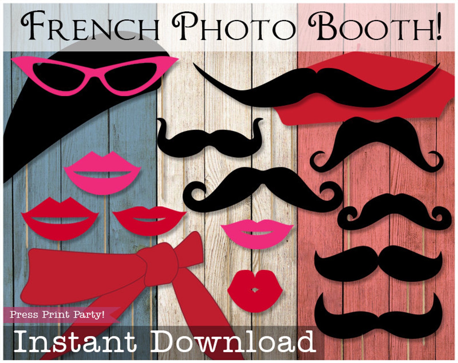 Paris Party Photo Booth Props Printables French Party French | Etsy
