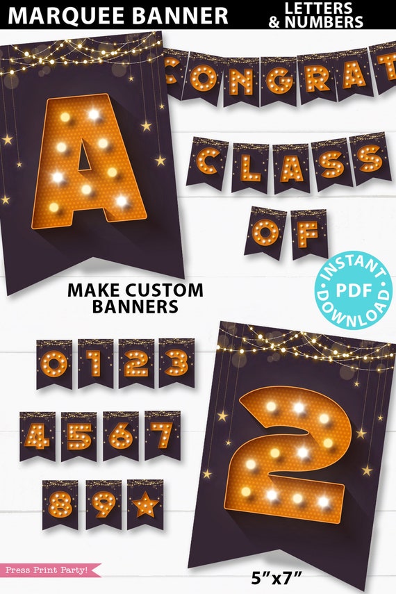 Graduation Banner Printable, Personalized Banner, Purple Marquee ...