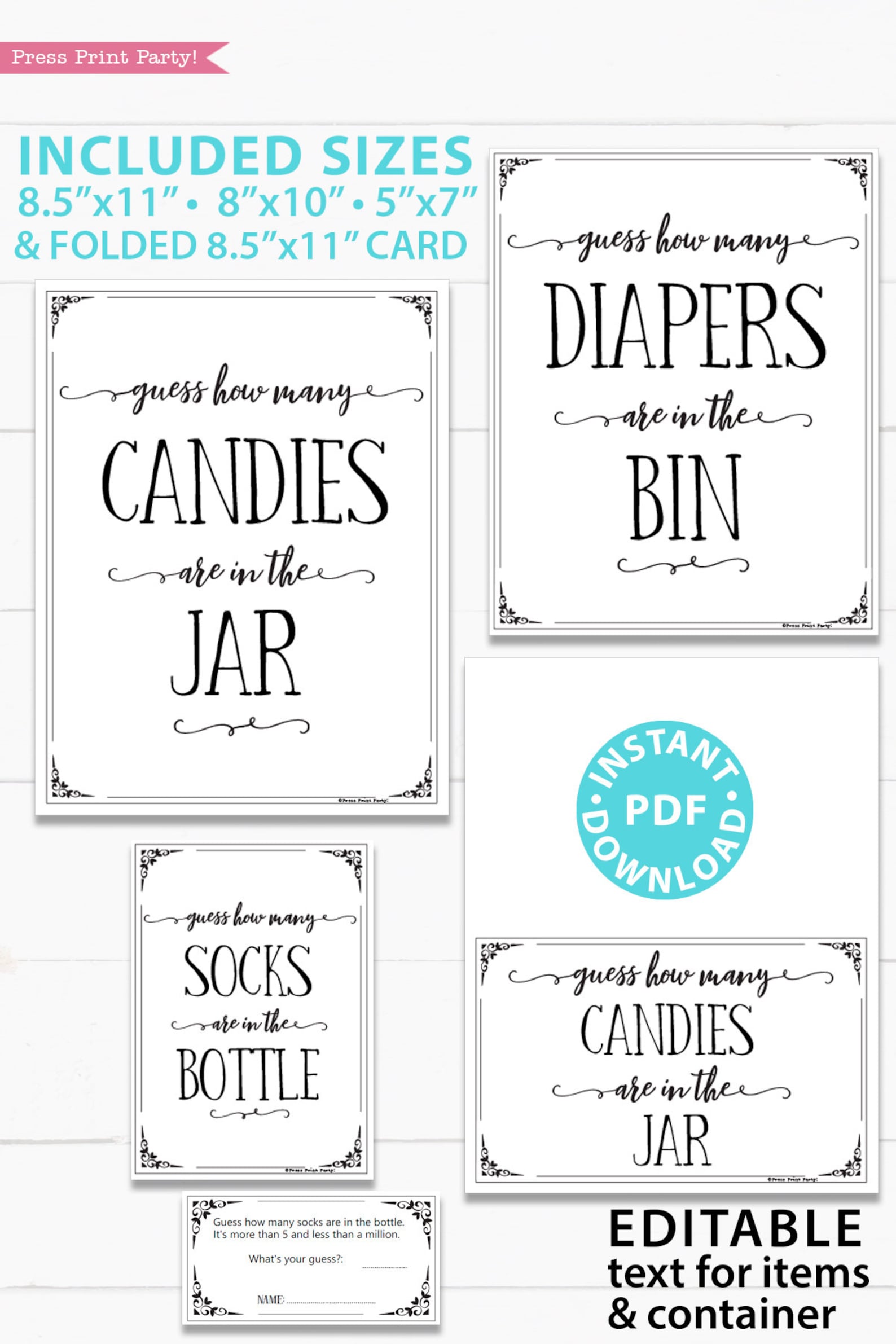 Guess How Many Game Sign Printable, W Editable Text for Items ...
