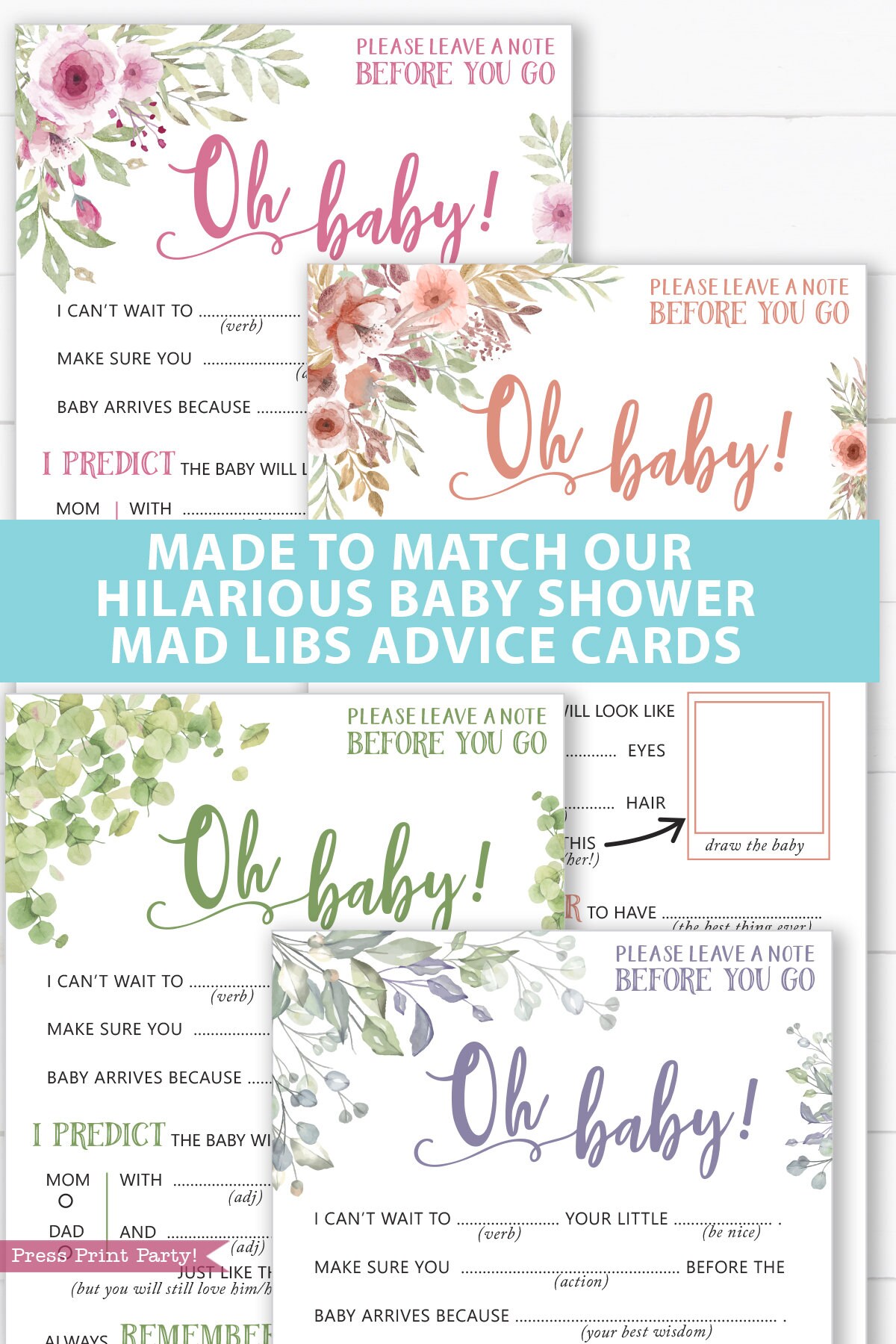 Virtual Baby Shower Games Printable Bundle, Pink Flowers, Games Pack ...