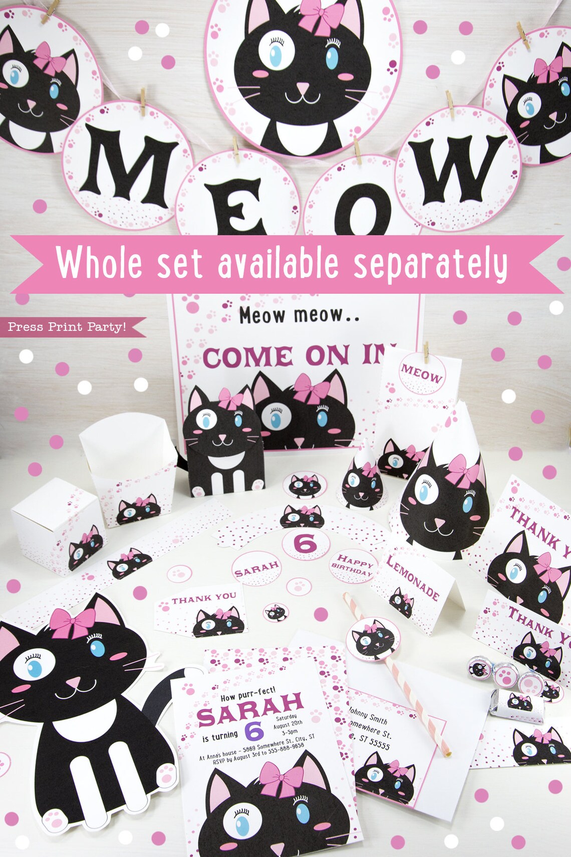 Girl Cat Gift Box Printable Cat Birthday Box Cat Party | Etsy