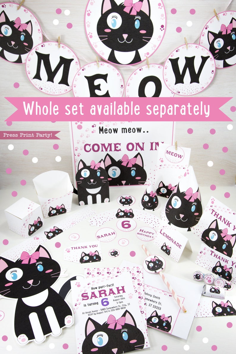Girl Cat Gift Box Printable Cat Birthday Box Cat Party - Etsy