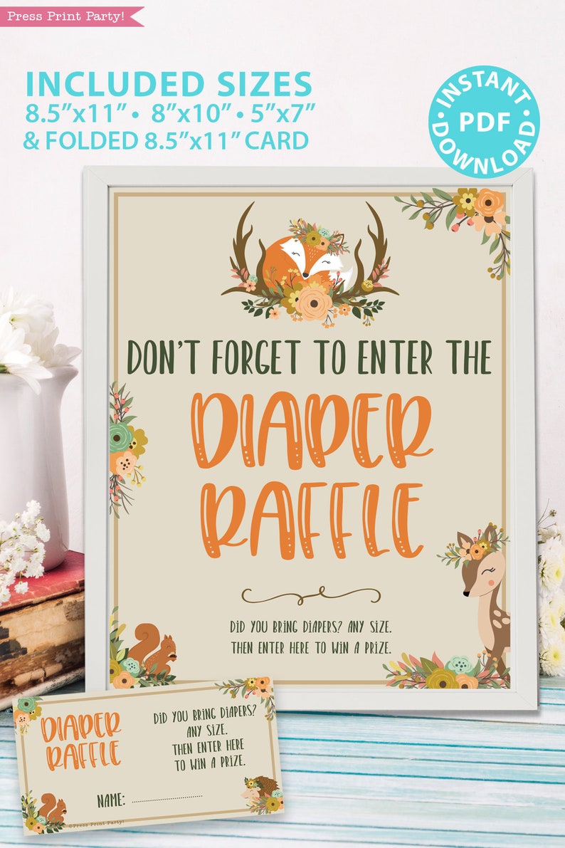 Woodland Theme Diaper Raffle Tickets Sign Printable Baby Etsy Woodland Theme Diaper Raffle Tickets Sign Printable Baby Etsy
