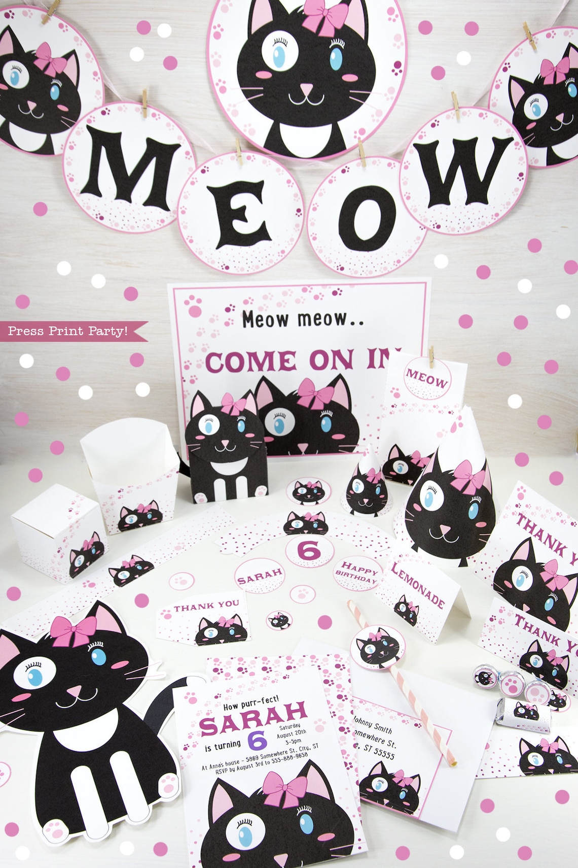 Kitten Party Printables, Cat Party Decorations, Cat Birthday, Kitty Cat ...