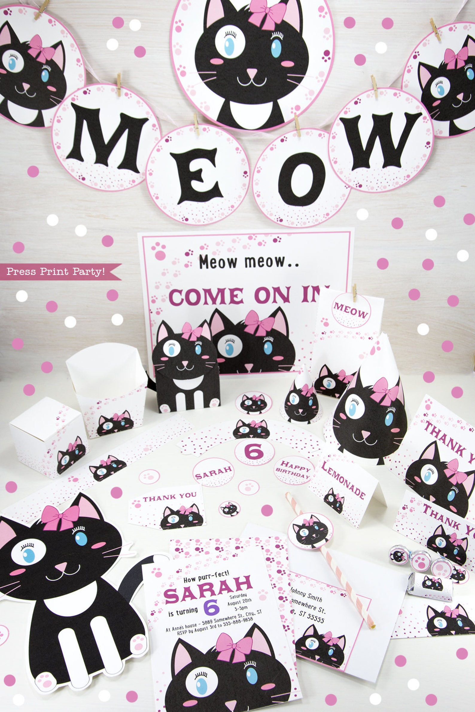 Kitten Party Printables, Cat Party Decorations, Cat Birthday, Kitty Cat ...