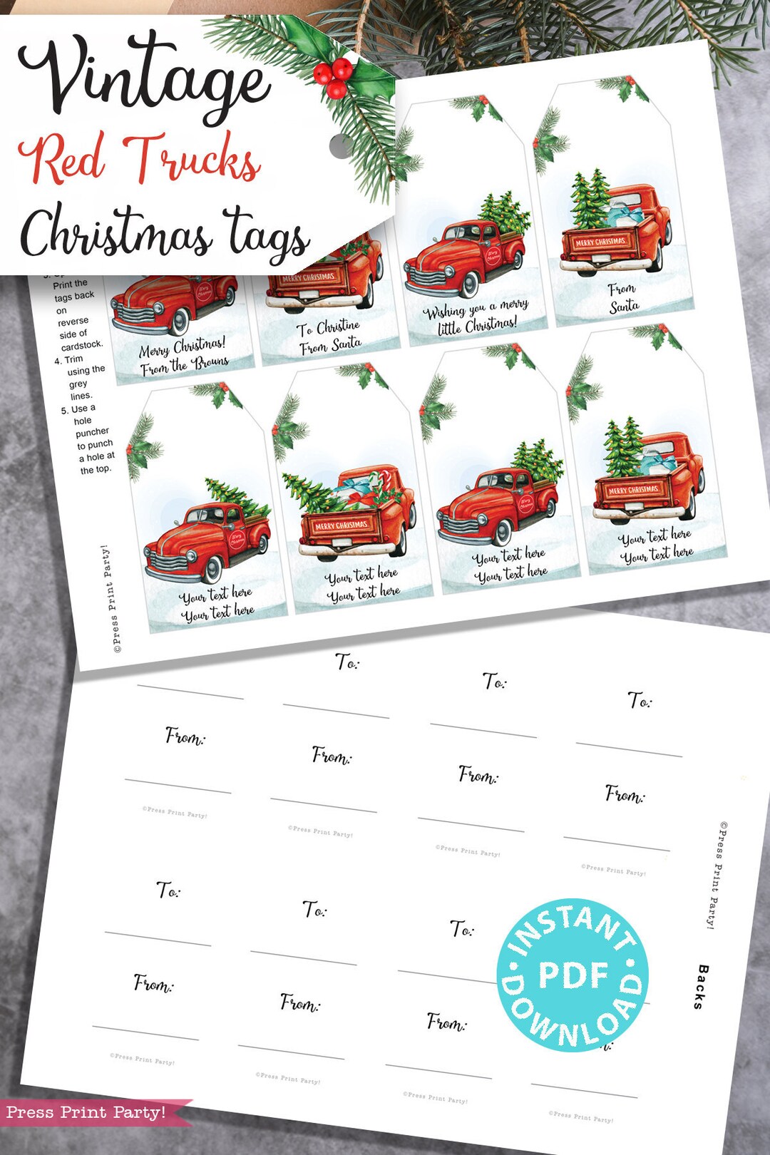 EDITABLE Christmas Red Truck Gift Tags Printable, 4 Designs, Rustic ...