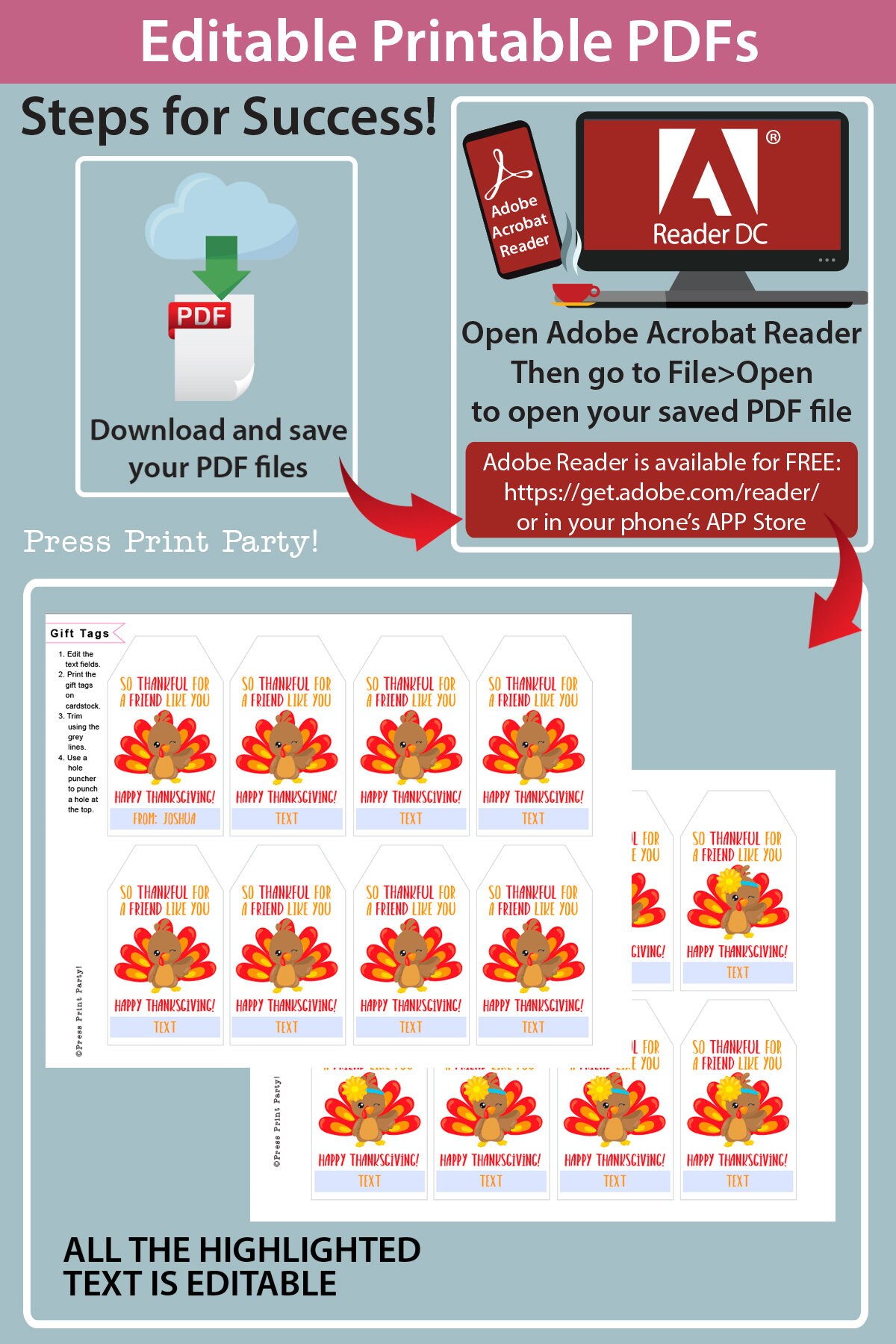 EDITABLE Thanksgiving Tags for Friends Printable Template, for Kids Boy ...