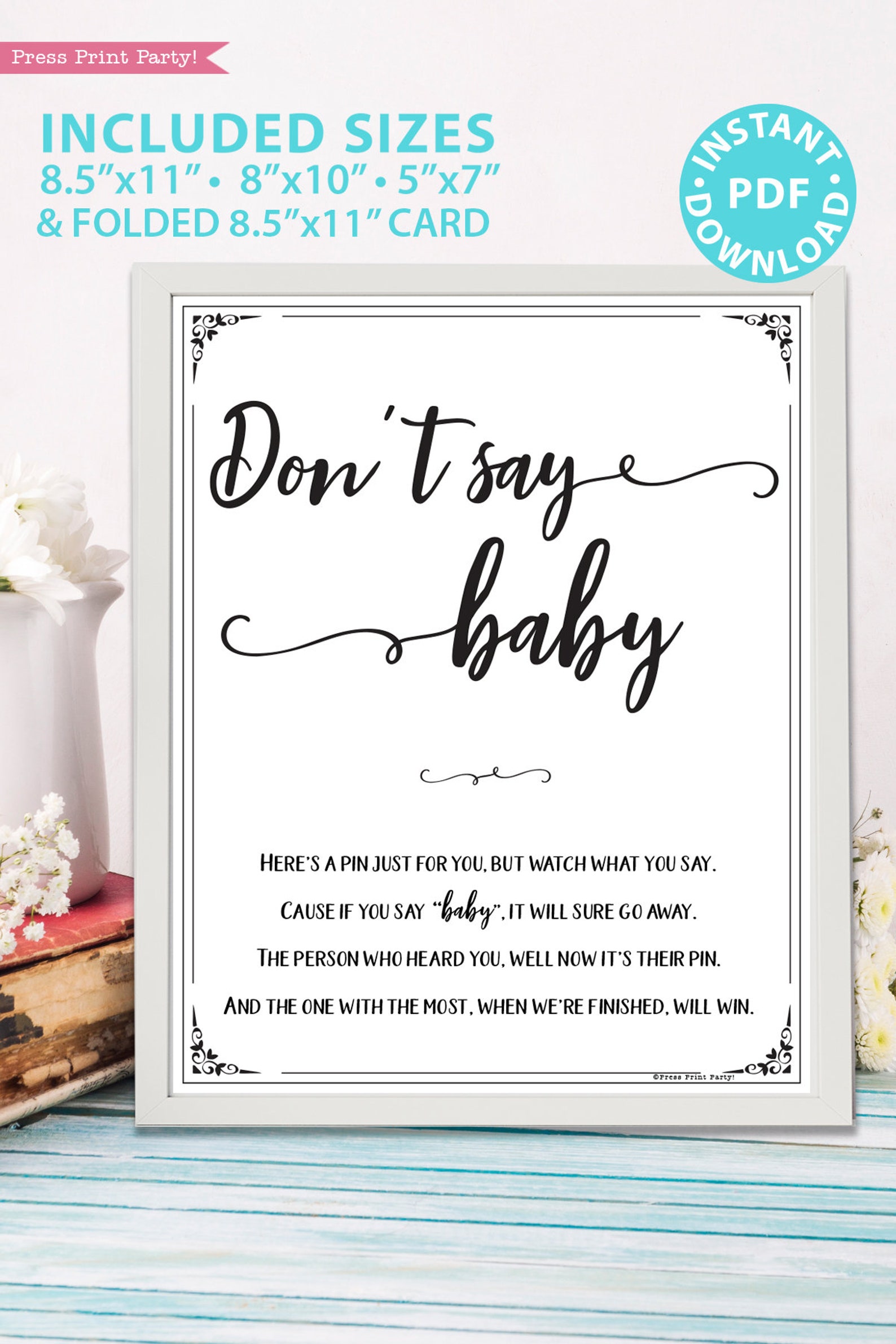 Don't Say Baby Sign Printable, Baby Shower Game Template, Funny Baby ...