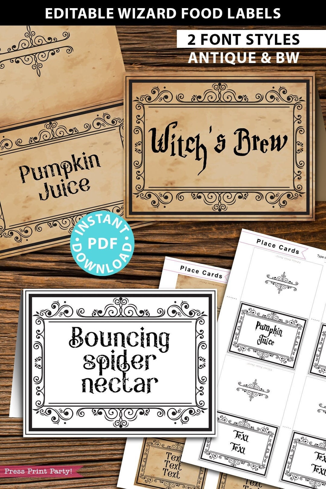 EDITABLE Wizard Food Labels Printable, Halloween Food Labels, Witch ...