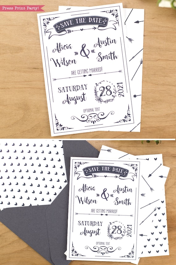 Save the Date Cards Printable, Rustic Wedding Save the Date Cards, Boho ...