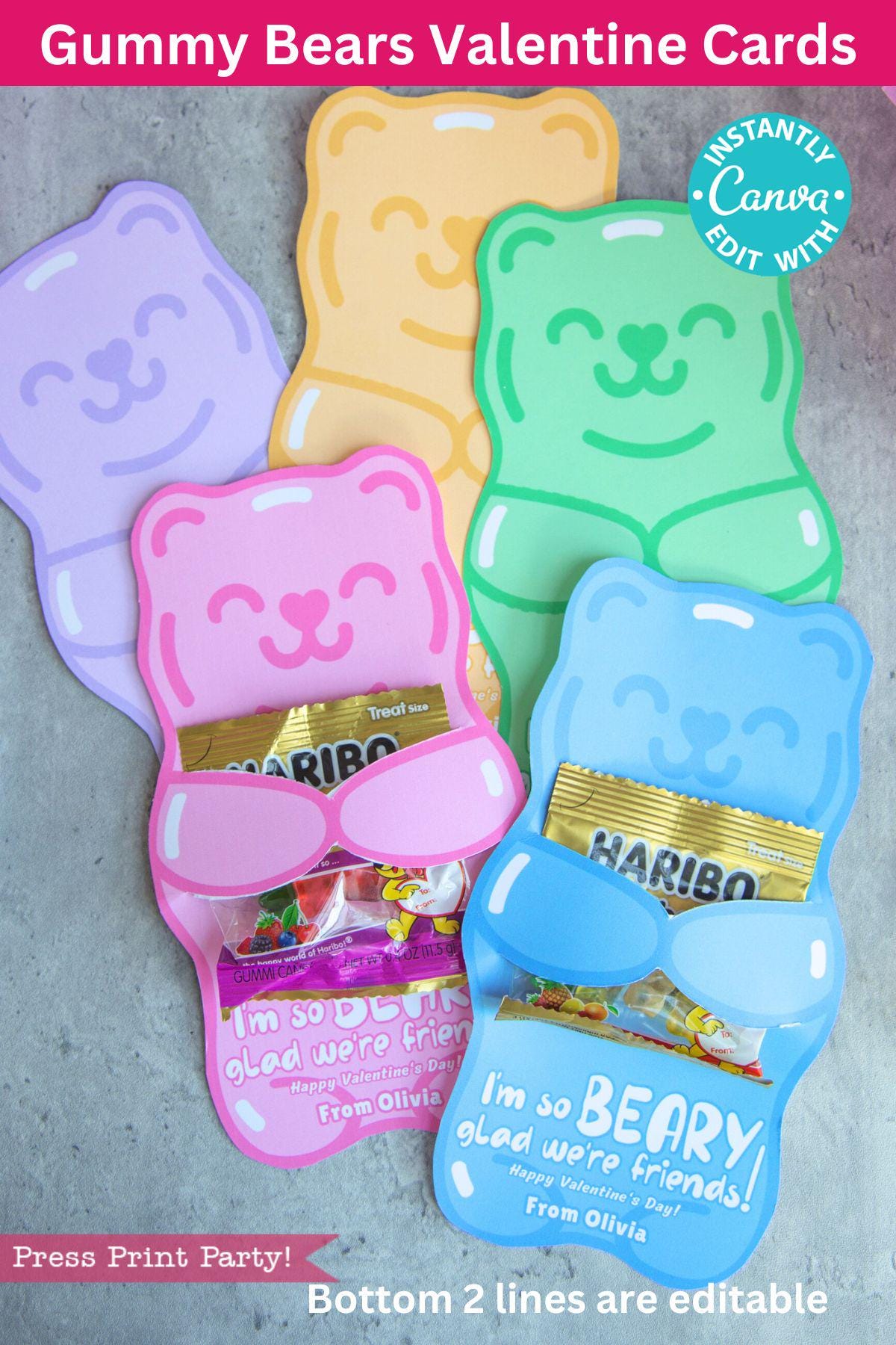 Gummy Bears Valentine Card Printable Adorable Personalized Classroom ...