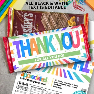 Thank You Chocolate Bar Wrap Printable Teacher Appreciation Week Gift ...