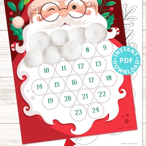 Santa Beard Countdown to Christmas Printable, Christmas Advent Calendar ...