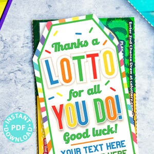 Thanks a Lotto for All You Do Gift Tag Printable, 2 Lines of Editable ...