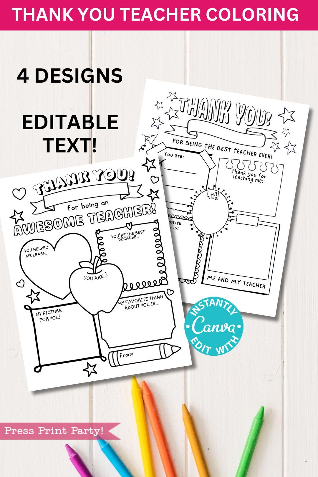 EDITABLE Teacher Appreciation Printable Thank You Teacher Coloring ...