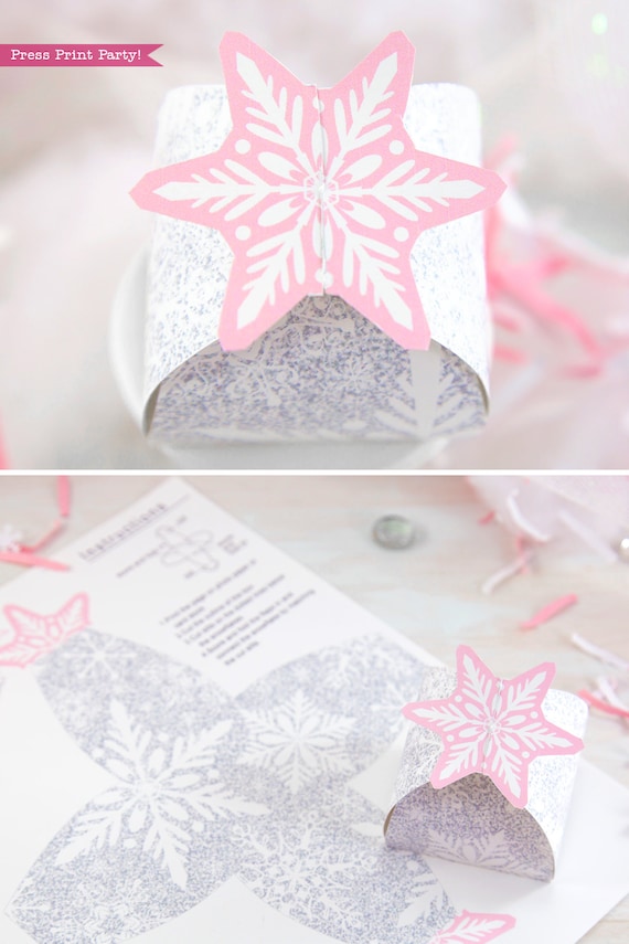 Snowflake Gift Box Printable, Pink & Silver, Winter ONEderland Favor ...