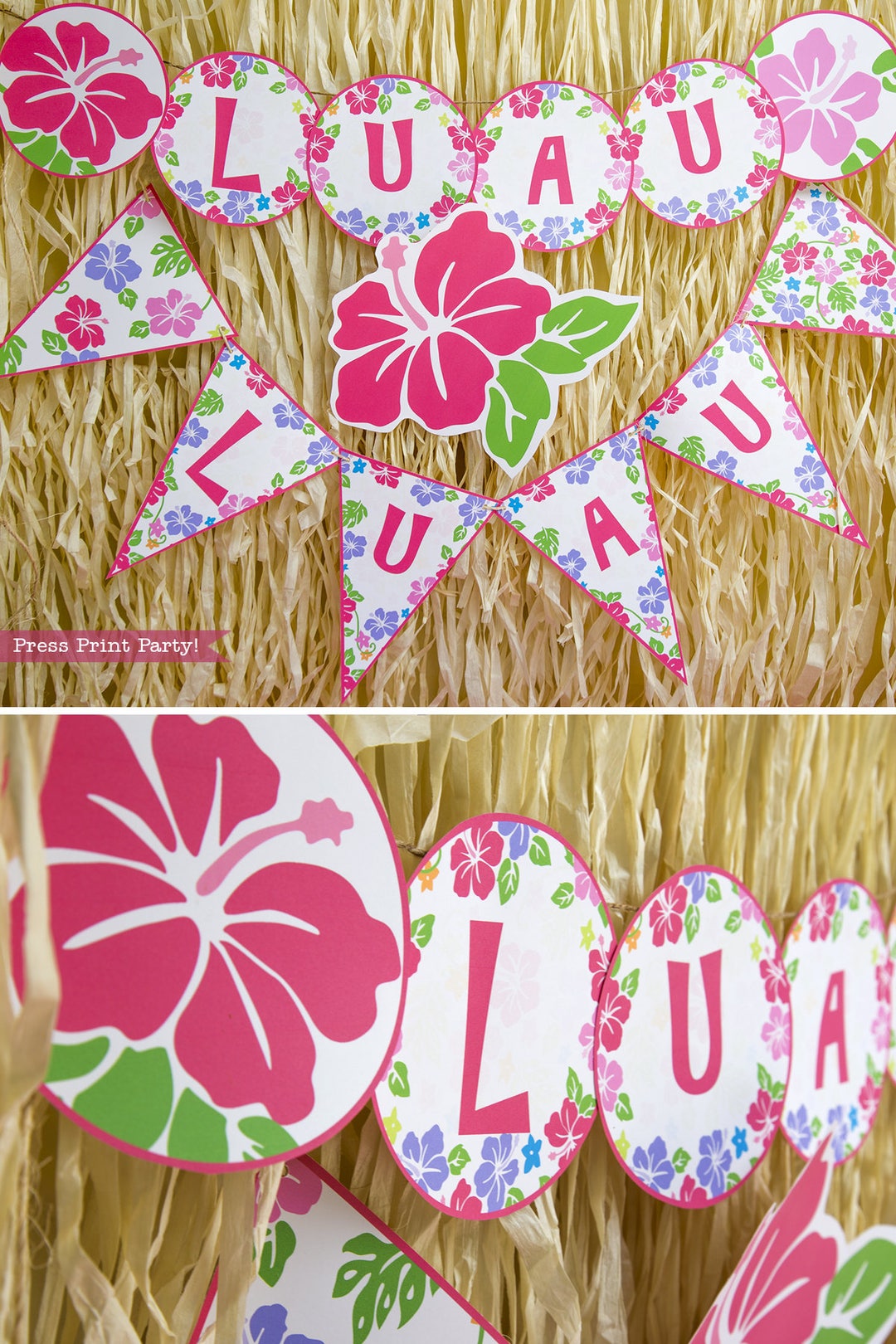 Tropical Hibiscus Banner Custom Printable Editable Garland Hawaiian ...