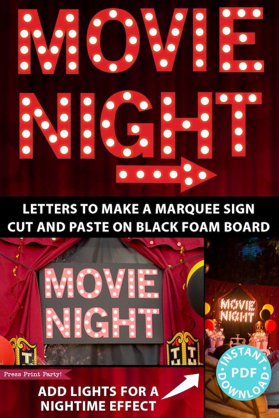 Movie Night Marquee Letters Printable for Birthday Party or Oscar Party ...