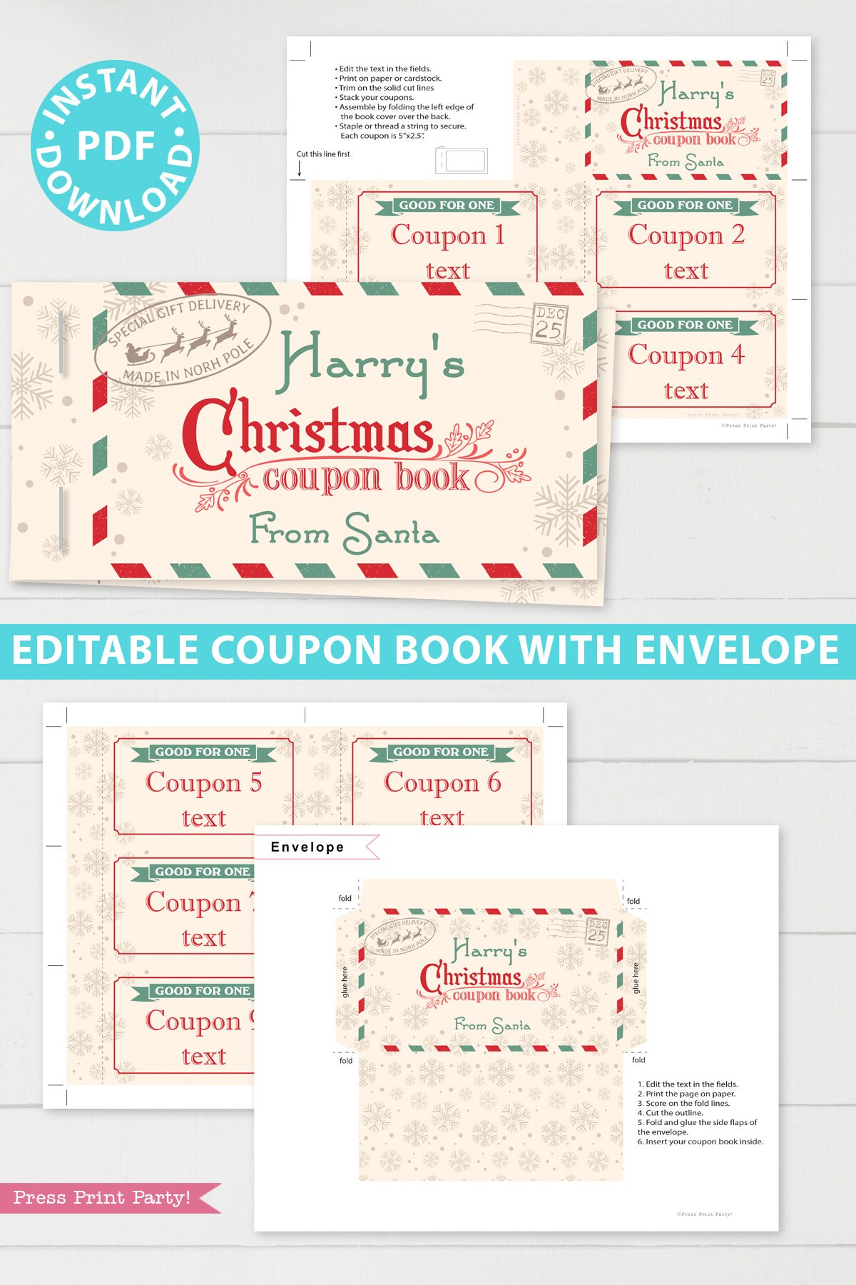 Christmas Coupon Book Printable Template, Gift Idea, Editable Blank ...
