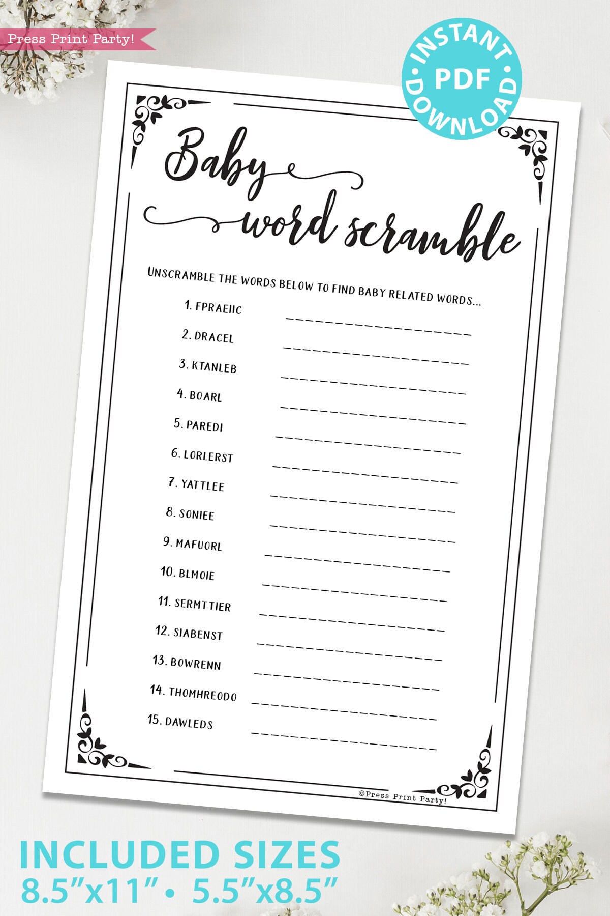 Baby Word Scramble Baby Shower Game Printable Answer Key Etsy Espa a